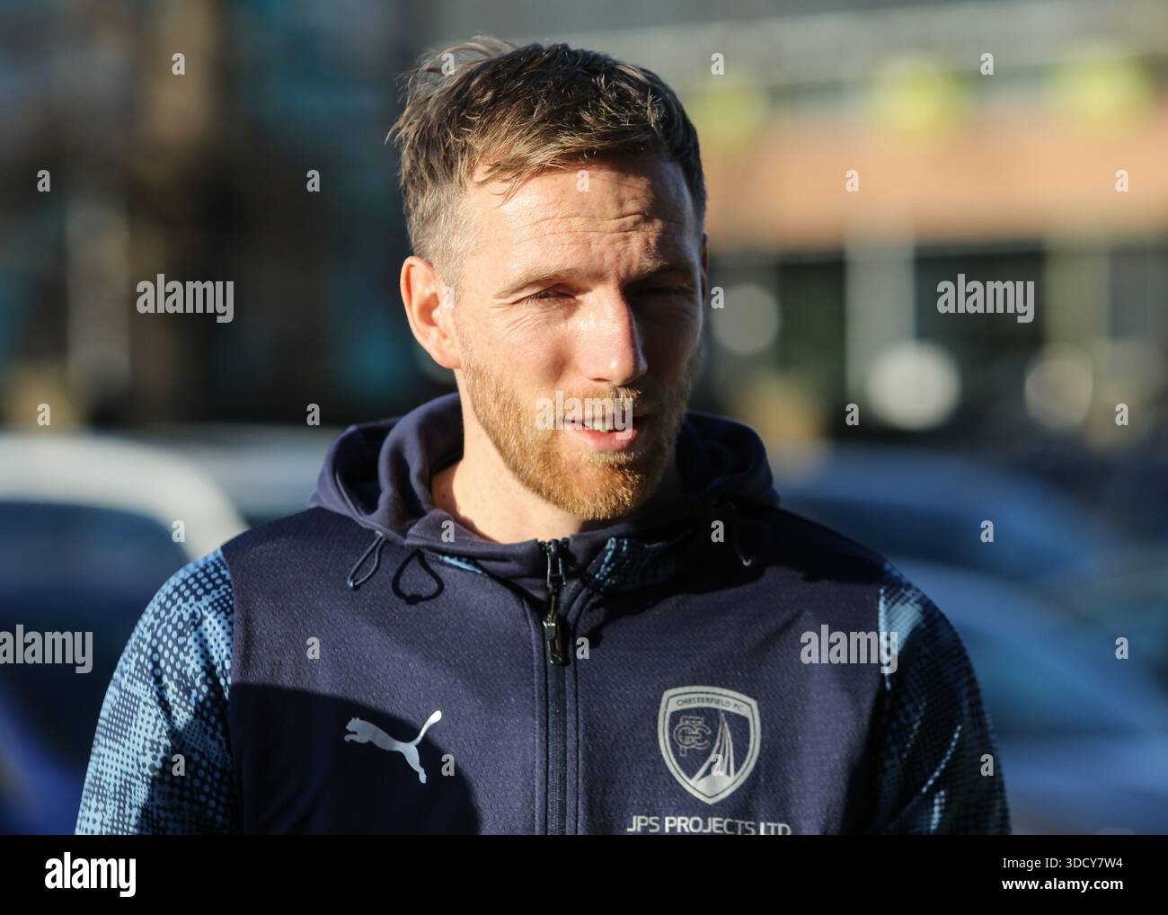 Jamie Grimes of Chesterfield arrives ahead of the Sky Bet League 2 ...