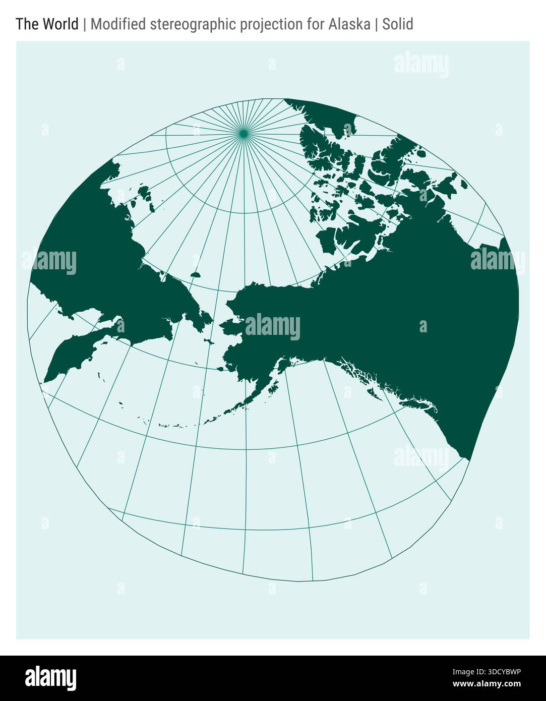 World Map. Modified stereographic projection for Alaska. Solid style ...