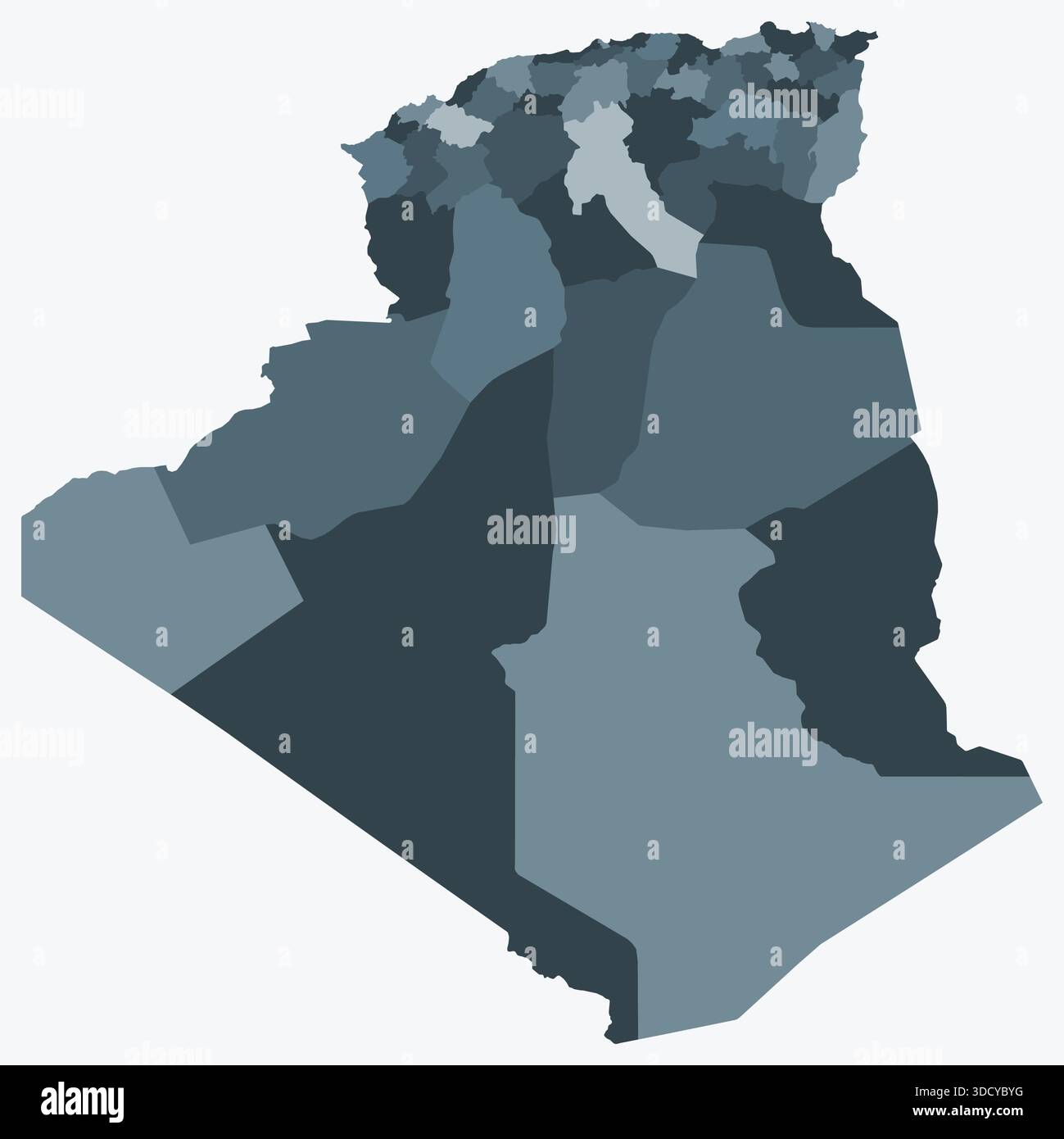 Map of Algeria with regions. A simple country border map with regional ...