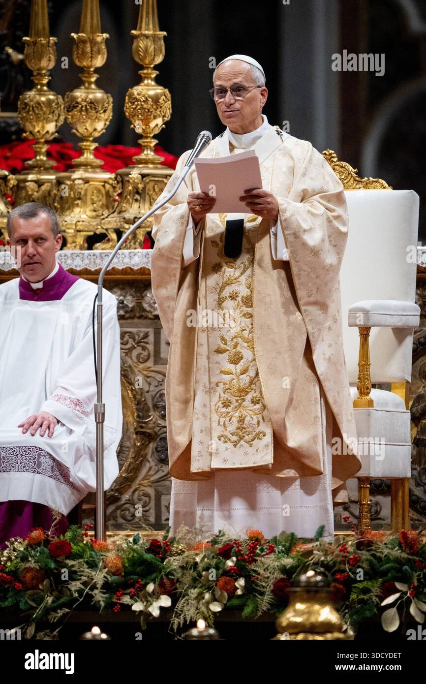 Pope Leo XIV seen delivering his speech during the Christmas Morning ...