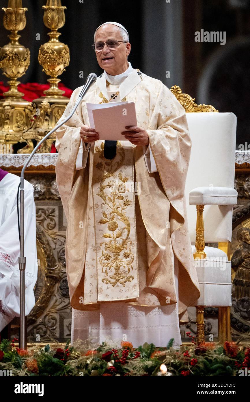 Pope Leo XIV seen delivering his speech during the Christmas Morning ...