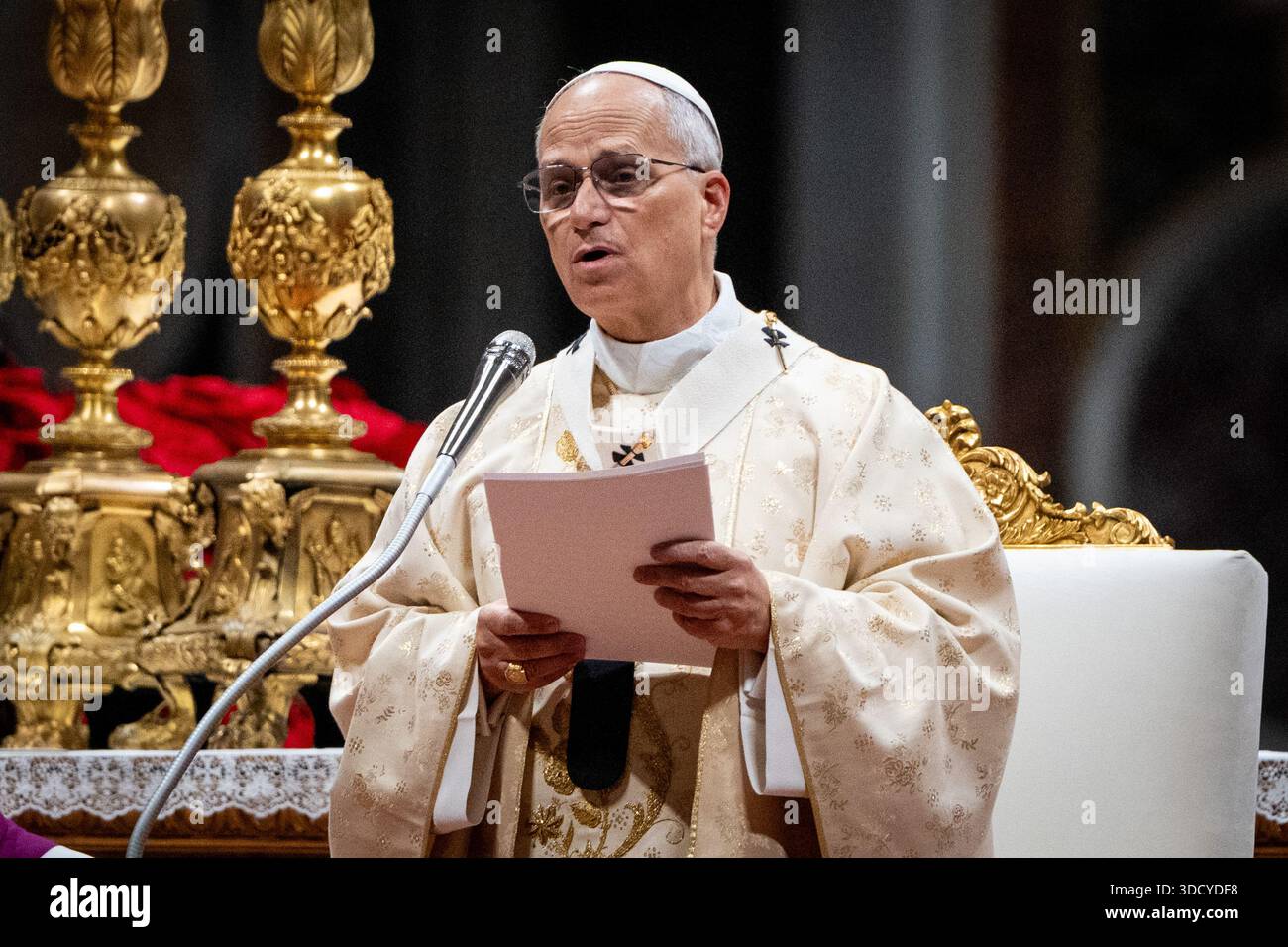 Pope Leo XIV seen delivering his speech during the Christmas Morning ...