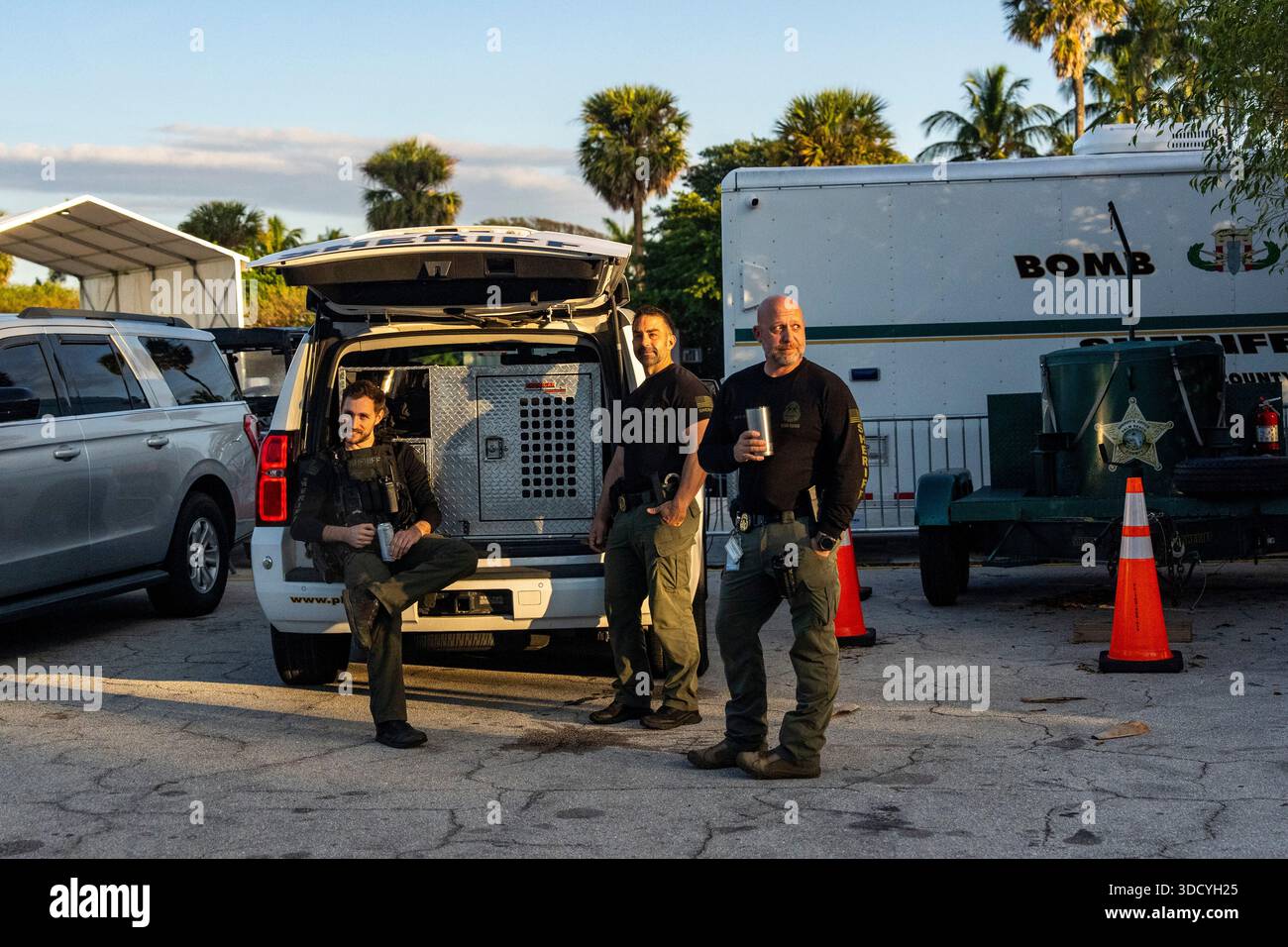 Law enforcement officers man a checkpoint outside President Donald ...