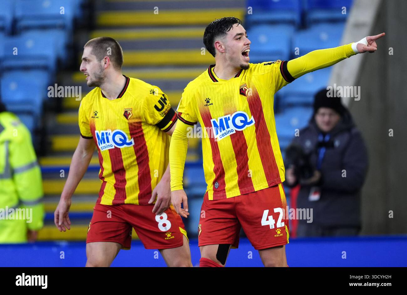 Watford's Othmane Maamma (right) celebrates scoring their side's first ...