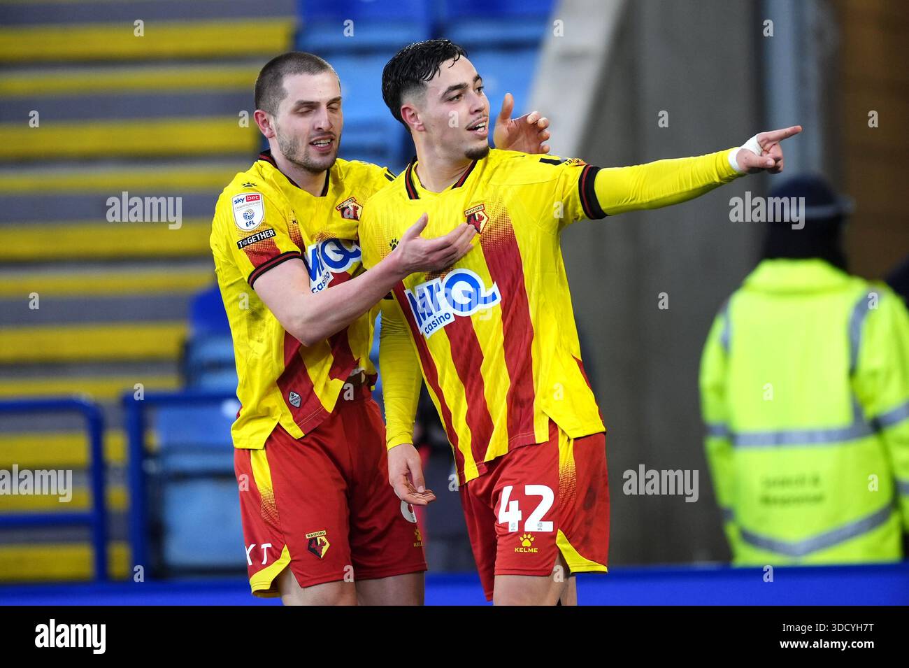 Watford's Othmane Maamma (right) celebrates scoring their side's first ...