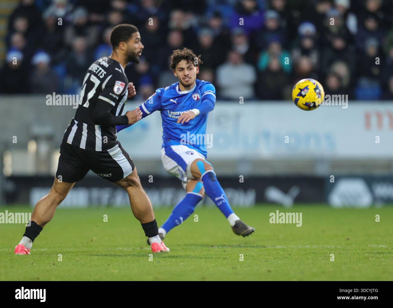 Devan Tanton of Chesterfield passes the ball during the Sky Bet League ...