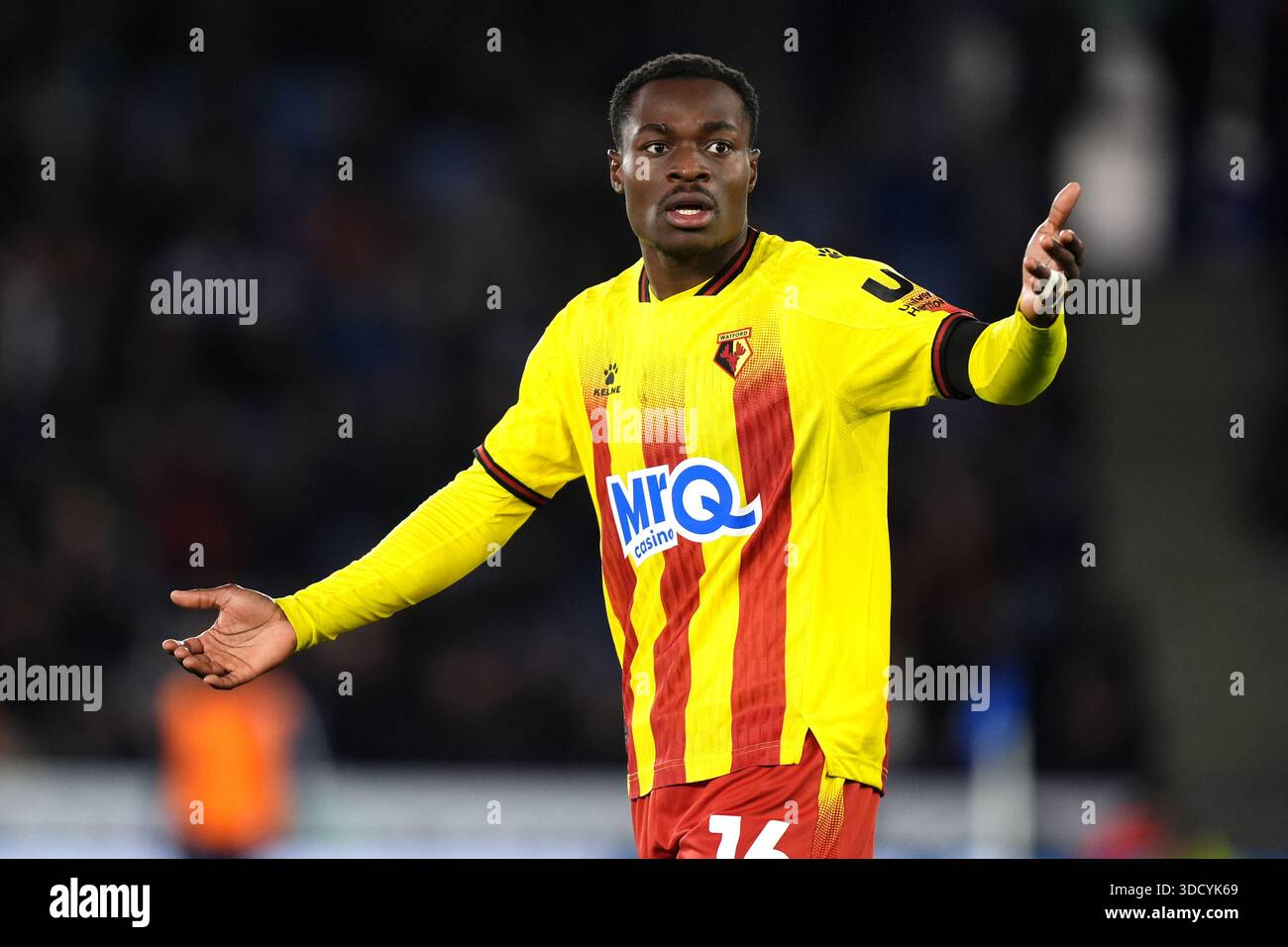 Watford's Marc Bola reacts during the Sky Bet Championship match at the ...