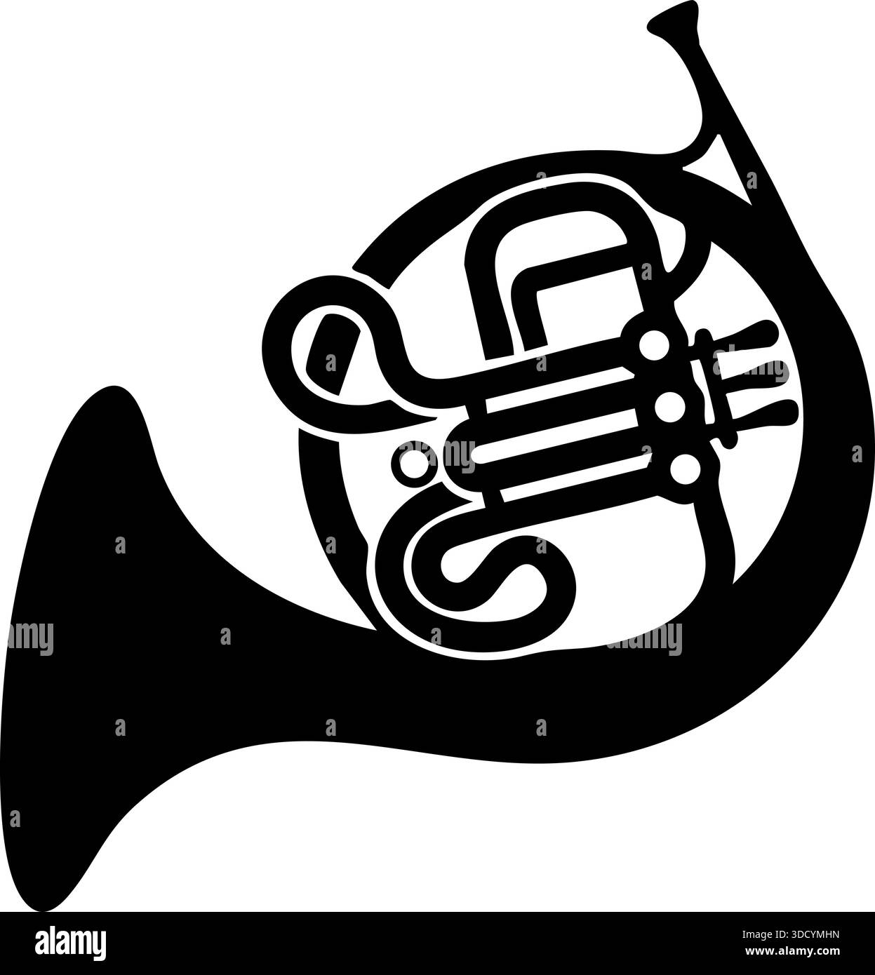 Silhouette of a horn with circular tubing and wide bell as a brass wind ...