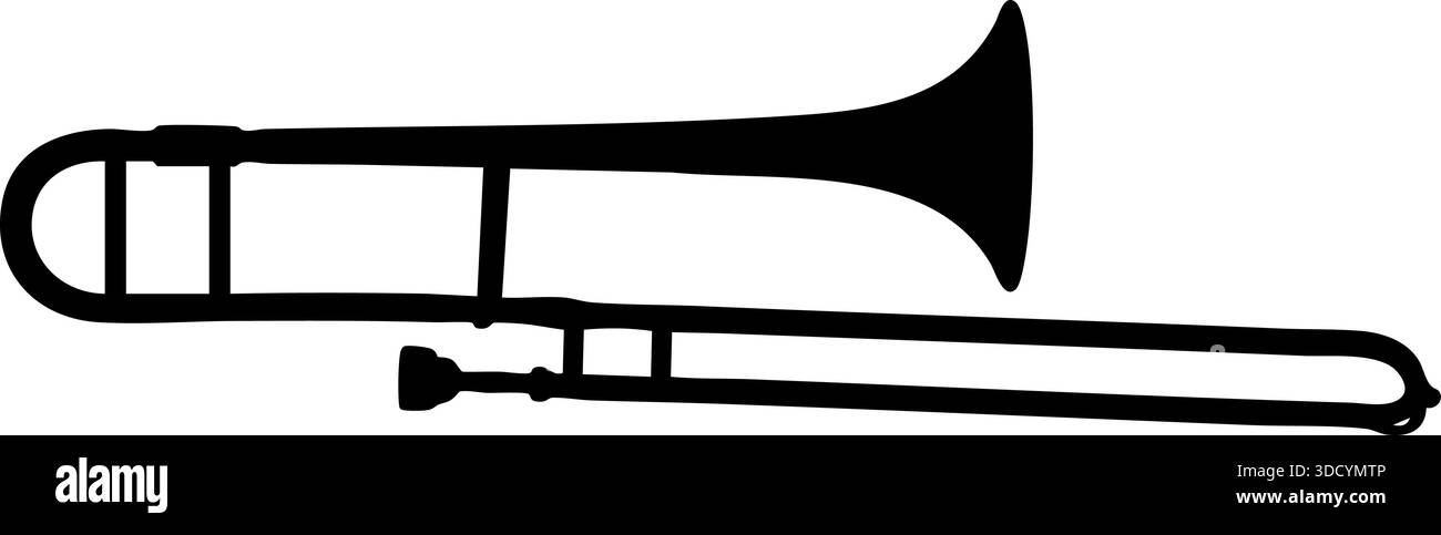 Trombone silhouette with straight tubing, long slide, and wide bell ...
