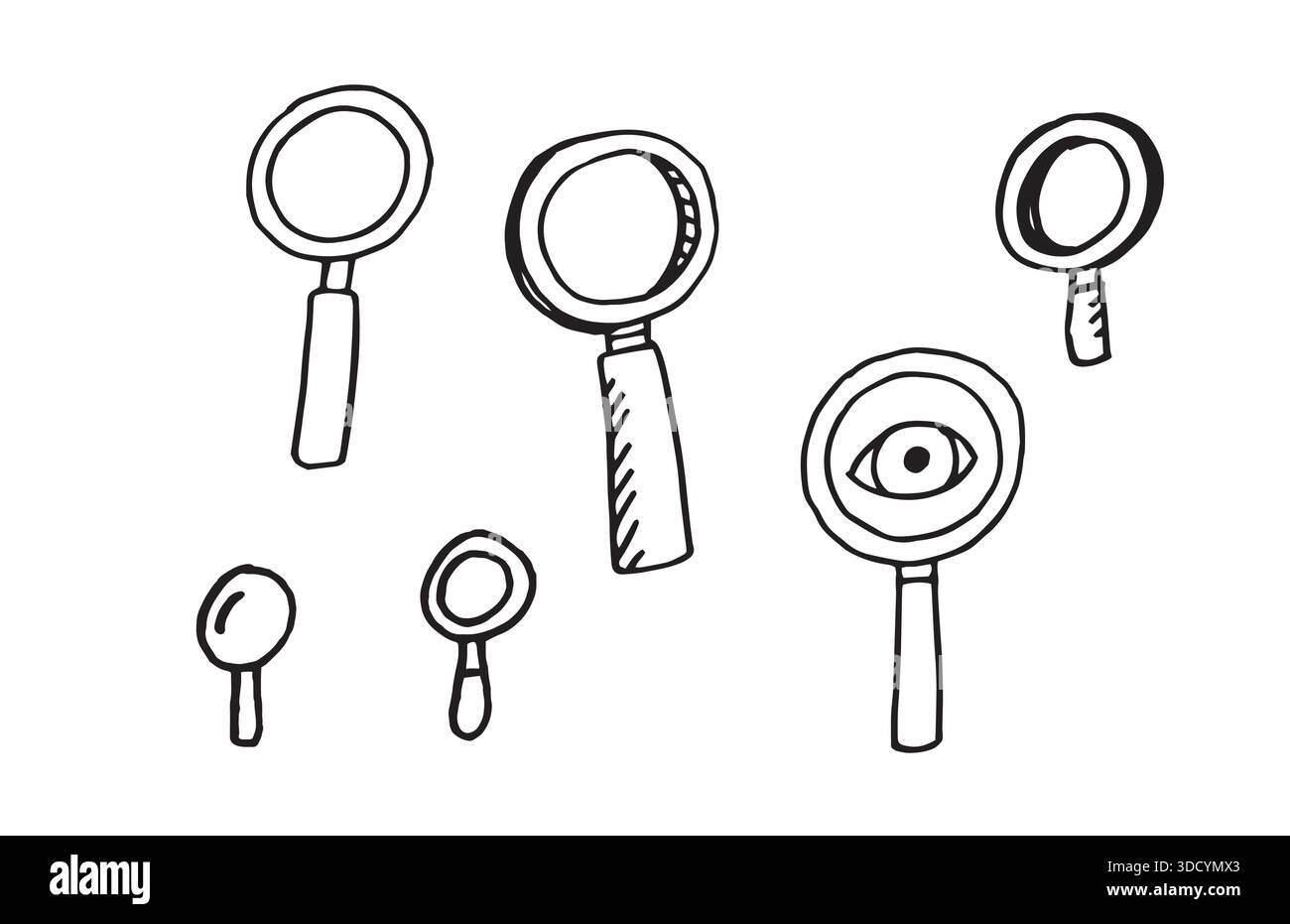Magnifying glass illustration sketch Black and White Stock Photos ...