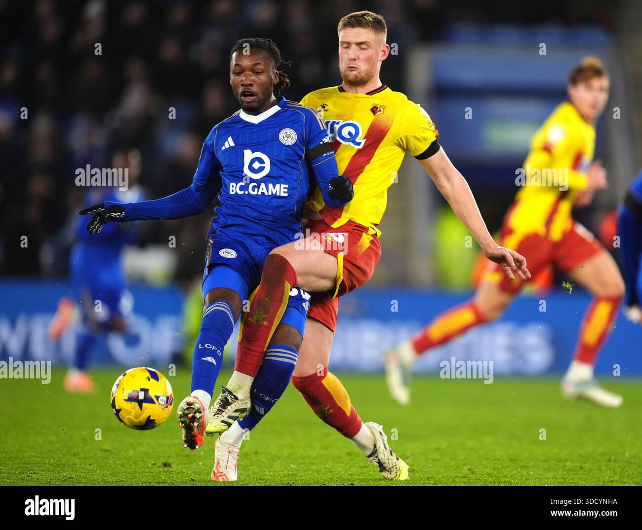 Leicester City's Silko Thomas (left) and Watford's Mattie Pollock ...