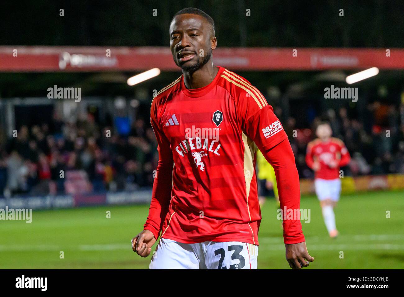 Daniel Udoh of Salford City FC celebrates scoring his side's first goal ...