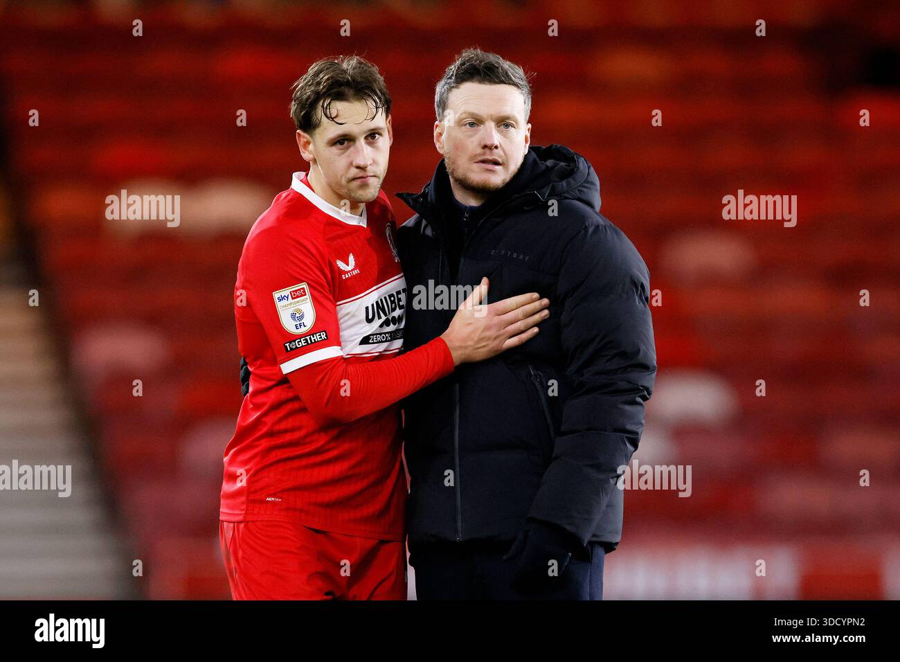 Middlesbrough manager Kim Hellberg and Callum Brittain after the Sky ...