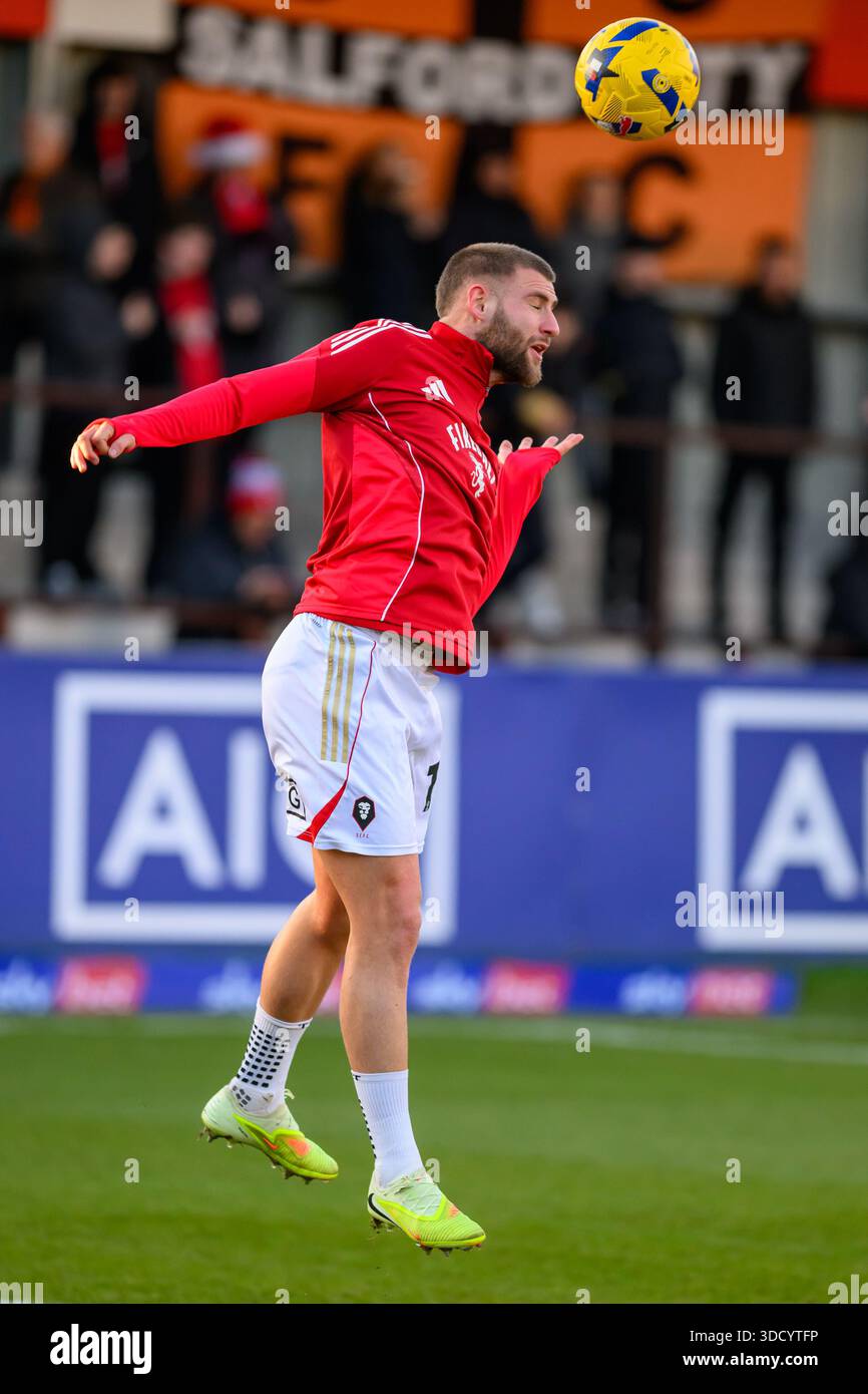 Brandon Cooper of Salford City FC in the warm up during the Sky Bet ...