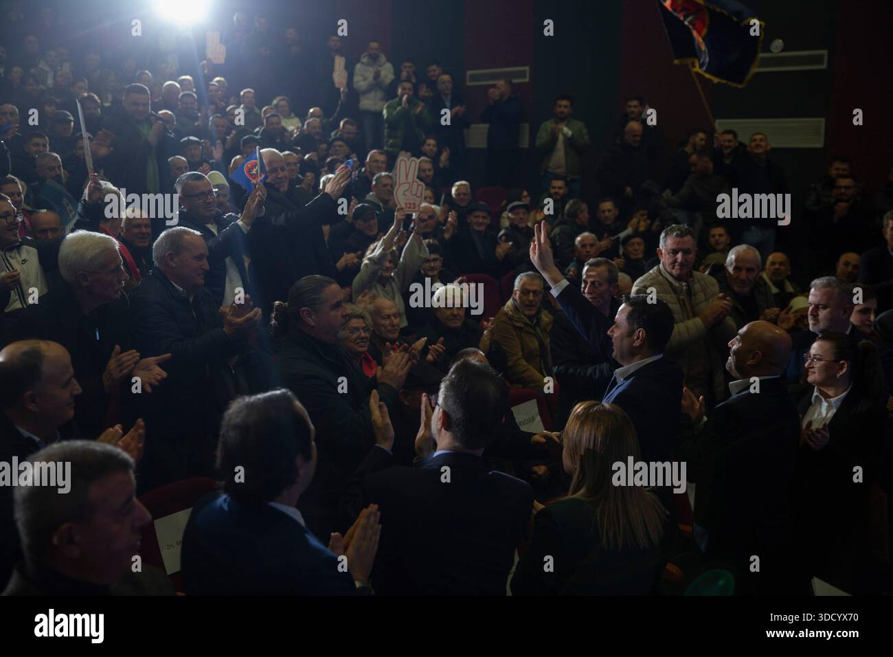 Leader of the LDK (Democratic League of Kosovo) Lumir Abdixhiku flashes ...