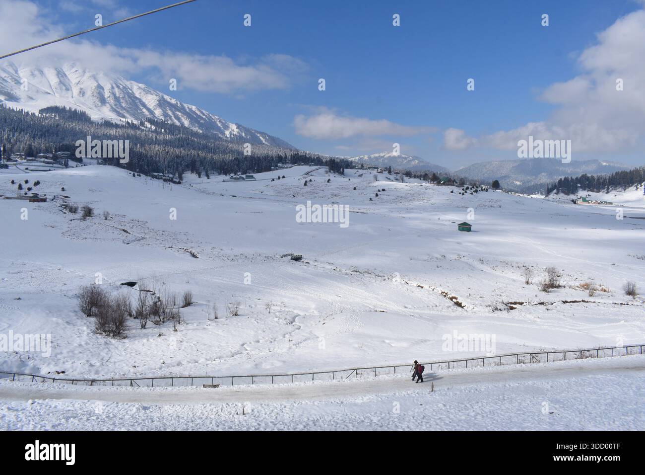 General view of snow-clad fields and mountains following seasonal ...