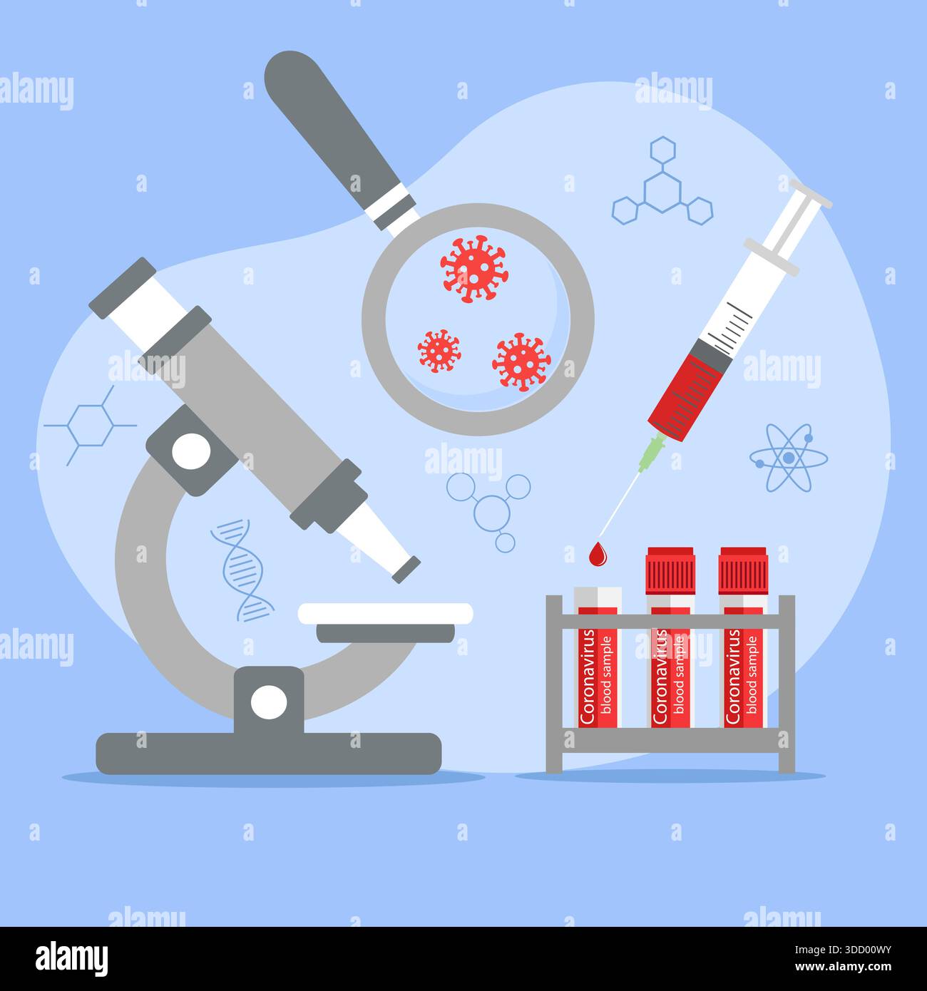 Chemical laboratory analysis, medical laboratory. Patient blood in test ...