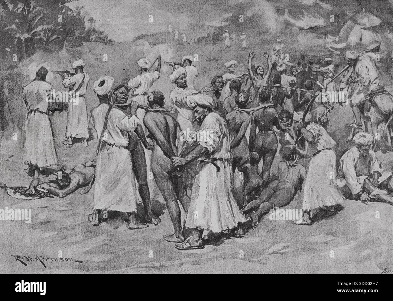 Raids for slaves by the Moors. Africa. Photogravure after an ...