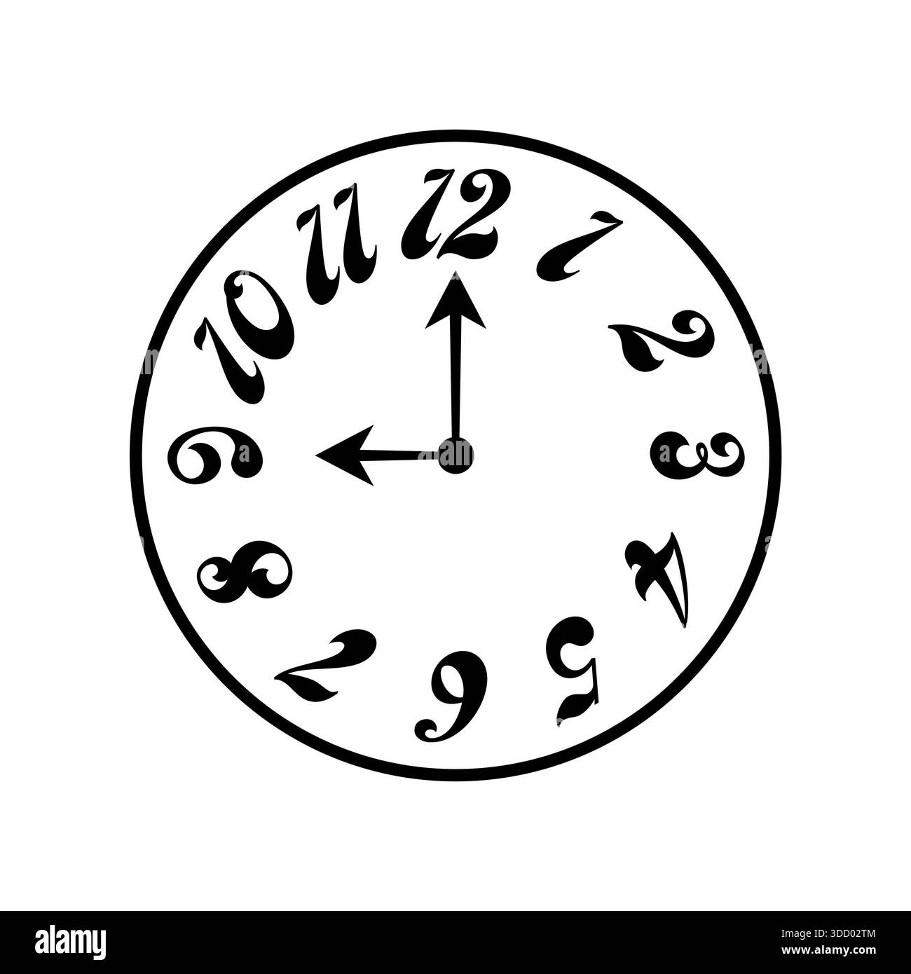 wall clock with numbers. handwritten wall clock. analog clock face with ...