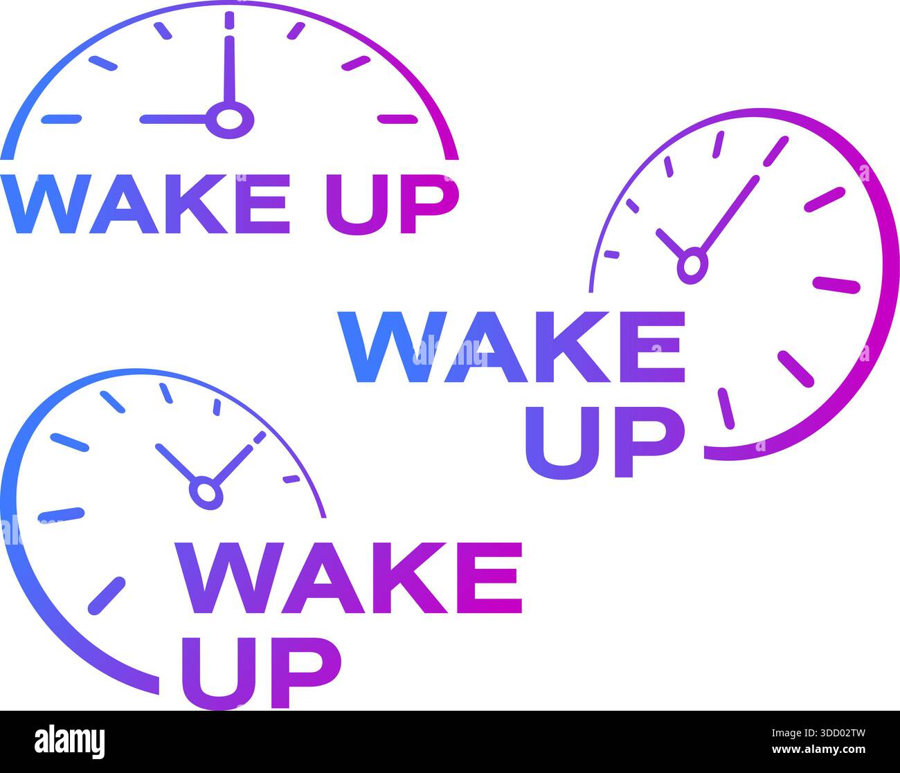 wake up and analog clock concept. wake up and three analog clocks. wake ...