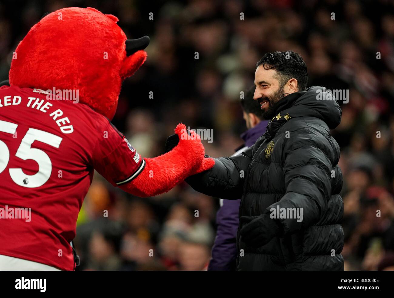 Manchester United manager Ruben Amorim with mascot Fred The Red before ...