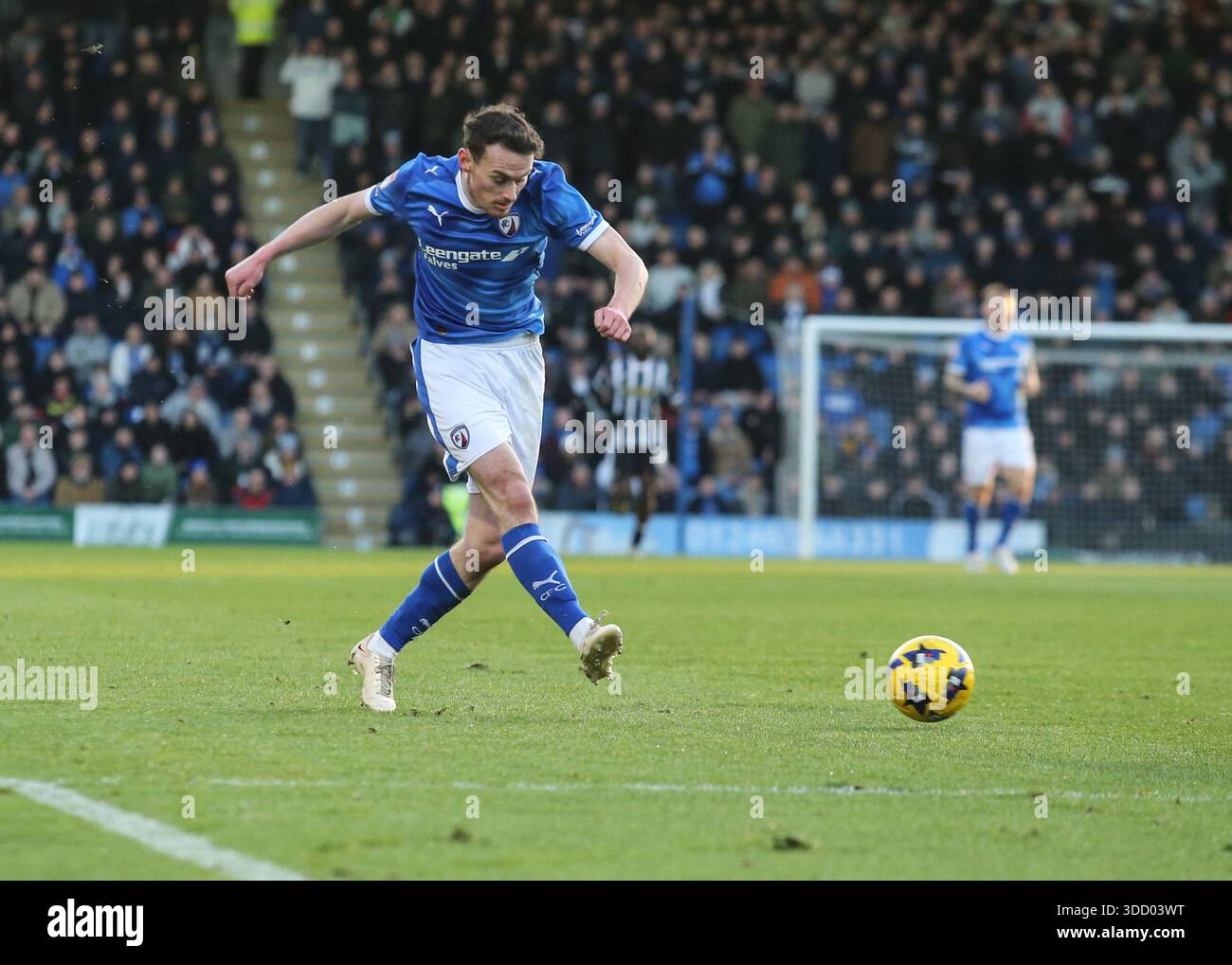 Liam Mandeville of Chesterfield crosses the ball during the Sky Bet ...
