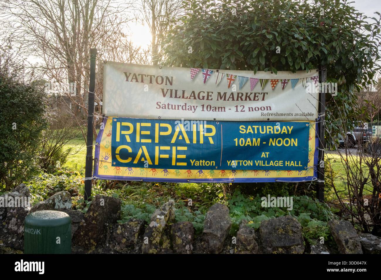 December 2025 - Banner sign for Yatton Village Market in Somerset ...