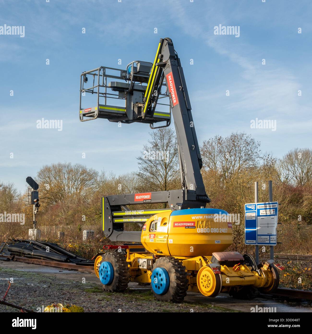 December 2025 - A rail cherry picker used on the railway for high level ...
