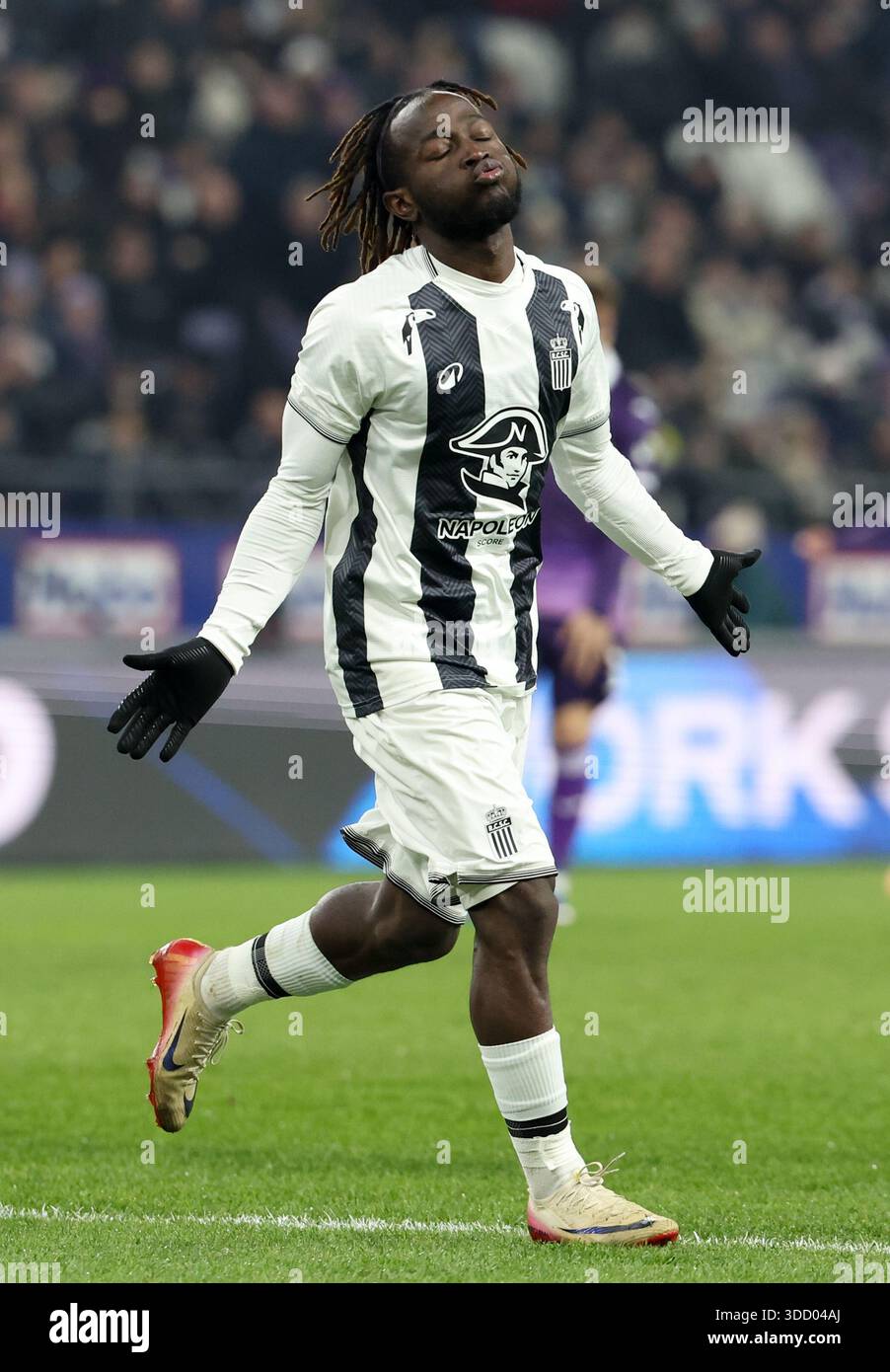 Charleroi's Parfait Guiagon celebrates after scoring during a soccer ...