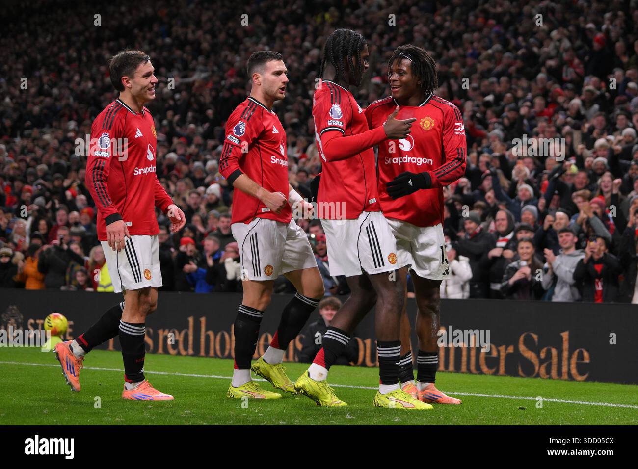 Manchester United's Patrick Dorgu celebrates scoring the first goal ...