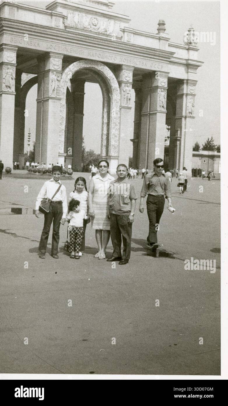 Soviet Egyptian family visiting the main entrance arch of VDNKh ...