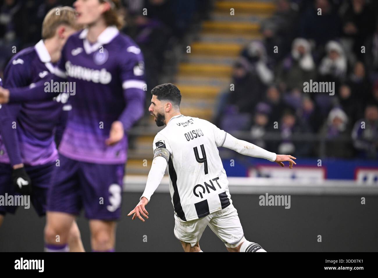 Charleroi's Aiham Ousou celebrates after scoring during a soccer match ...