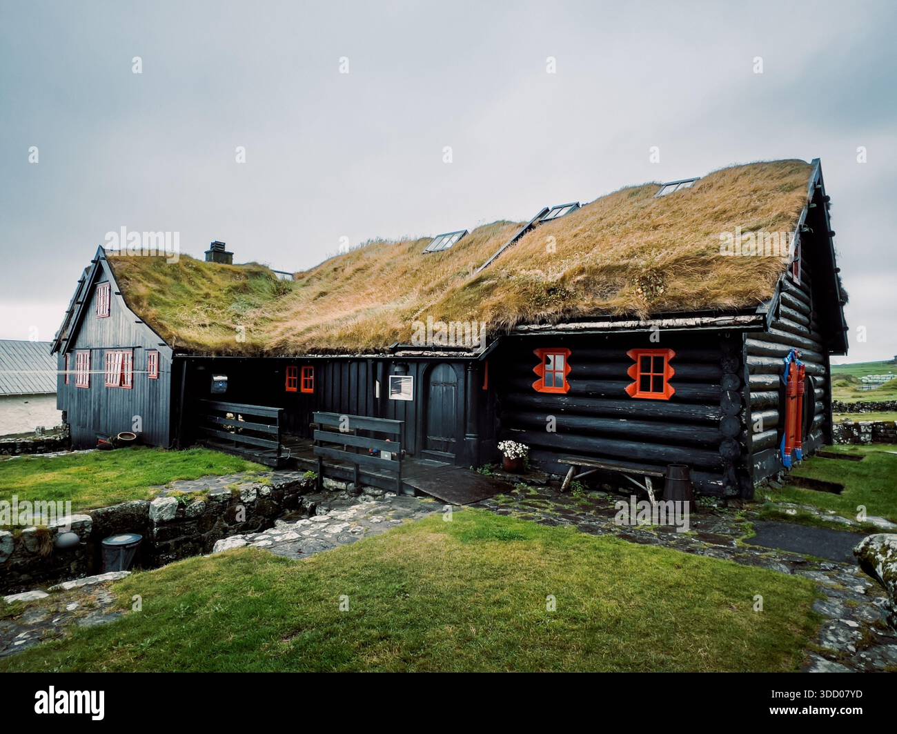 Traditional Black Log Cabin Features, Aged Wooden Structure With Mossy ...