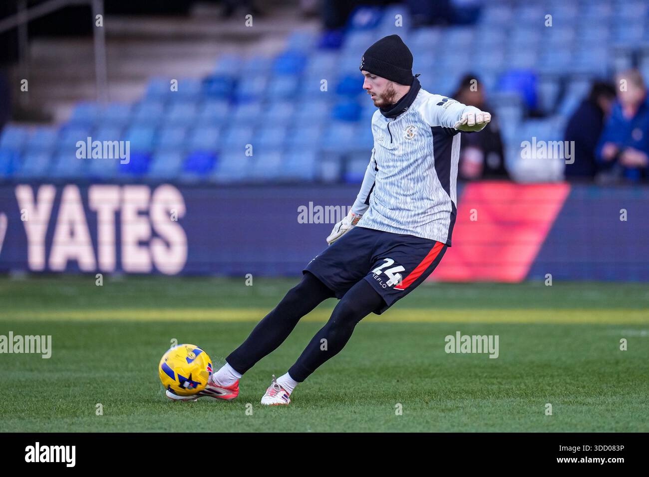 Goalkeeper Josh Keeley (24) of Luton Town warms up ahead of the Sky Bet ...
