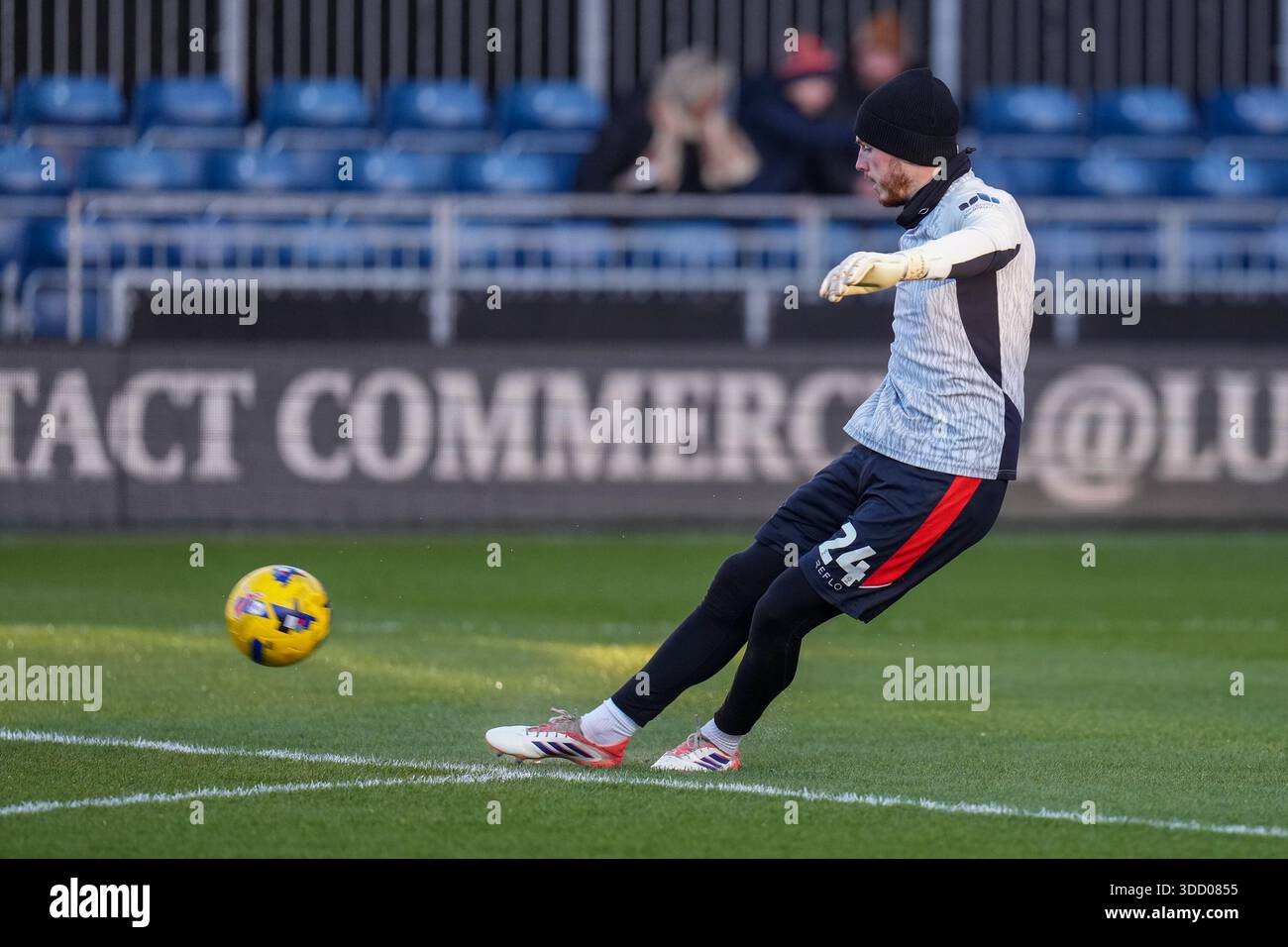 Goalkeeper Josh Keeley (24) of Luton Town warms up ahead of the Sky Bet ...
