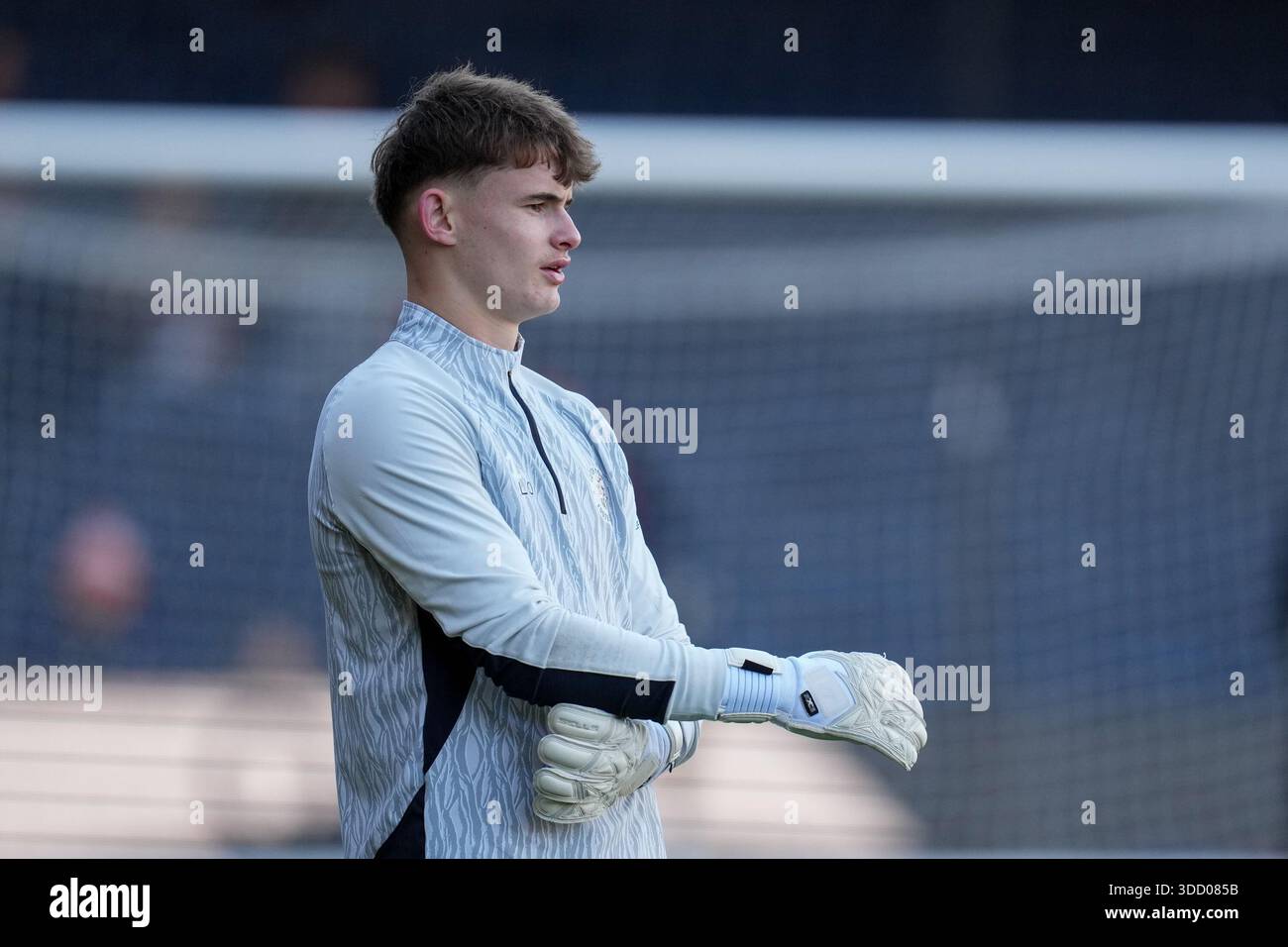 Goalkeeper Charlie Booth (46) go Luton Town warms up ahead of the Sky ...