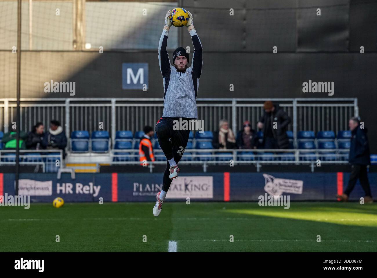 Goalkeeper Josh Keeley (24) of Luton Town warms up ahead of the Sky Bet ...