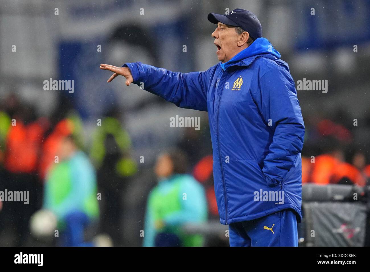 FILE - Marseille's head coach Jean-Louis Gasset yells during the French ...