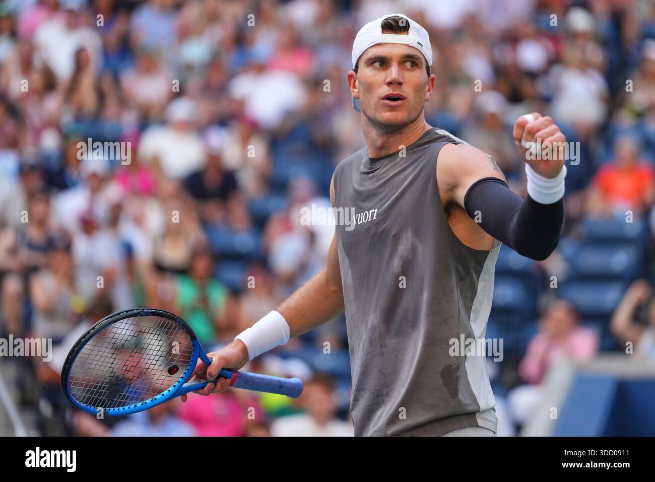 FILE - Jack Draper, of Great Britain, reacts after defeating Federico ...