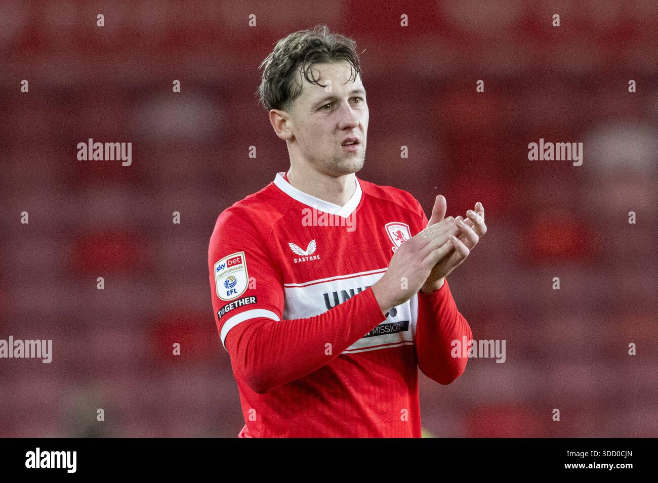 Callum Brittain of Middlesbrough applauds the fans after the final ...