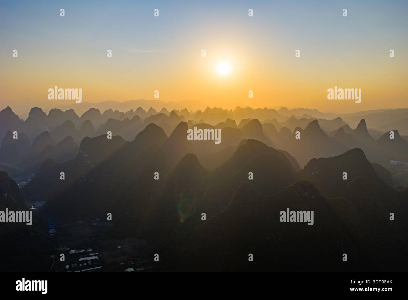 GUILIN, CHINA - DECEMBER 26, 2025 - Aerial view of karst peak forest ...
