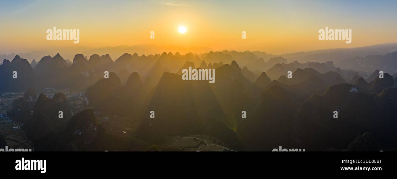 GUILIN, CHINA - DECEMBER 26, 2025 - Aerial view of karst peak forest ...