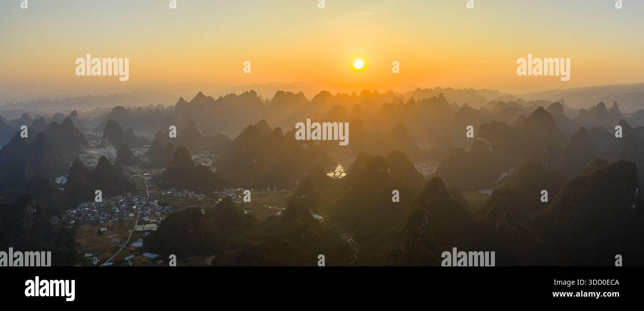 GUILIN, CHINA - DECEMBER 26, 2025 - Aerial view of karst peak forest ...