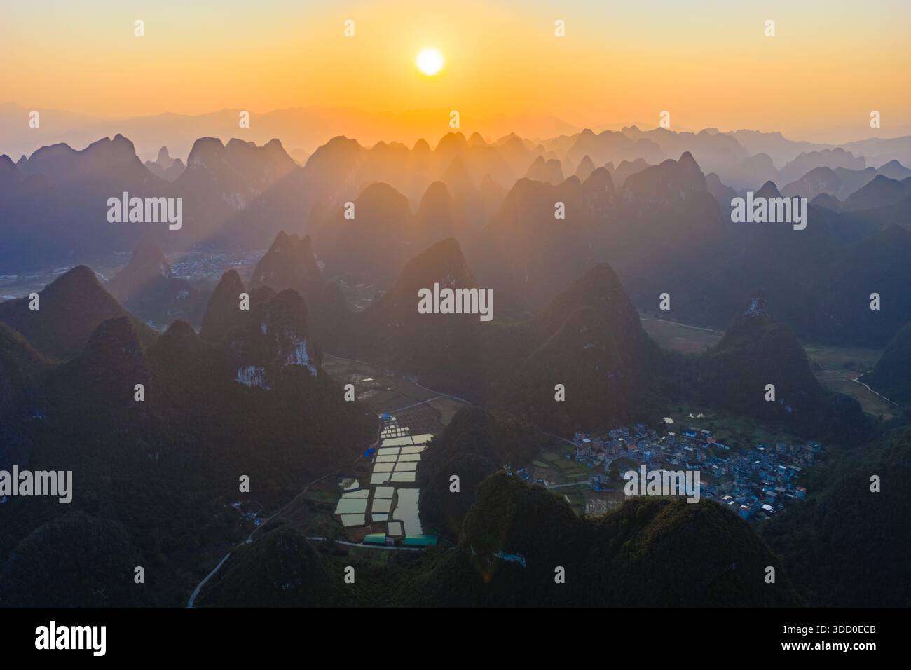 GUILIN, CHINA - DECEMBER 26, 2025 - Aerial view of karst peak forest ...