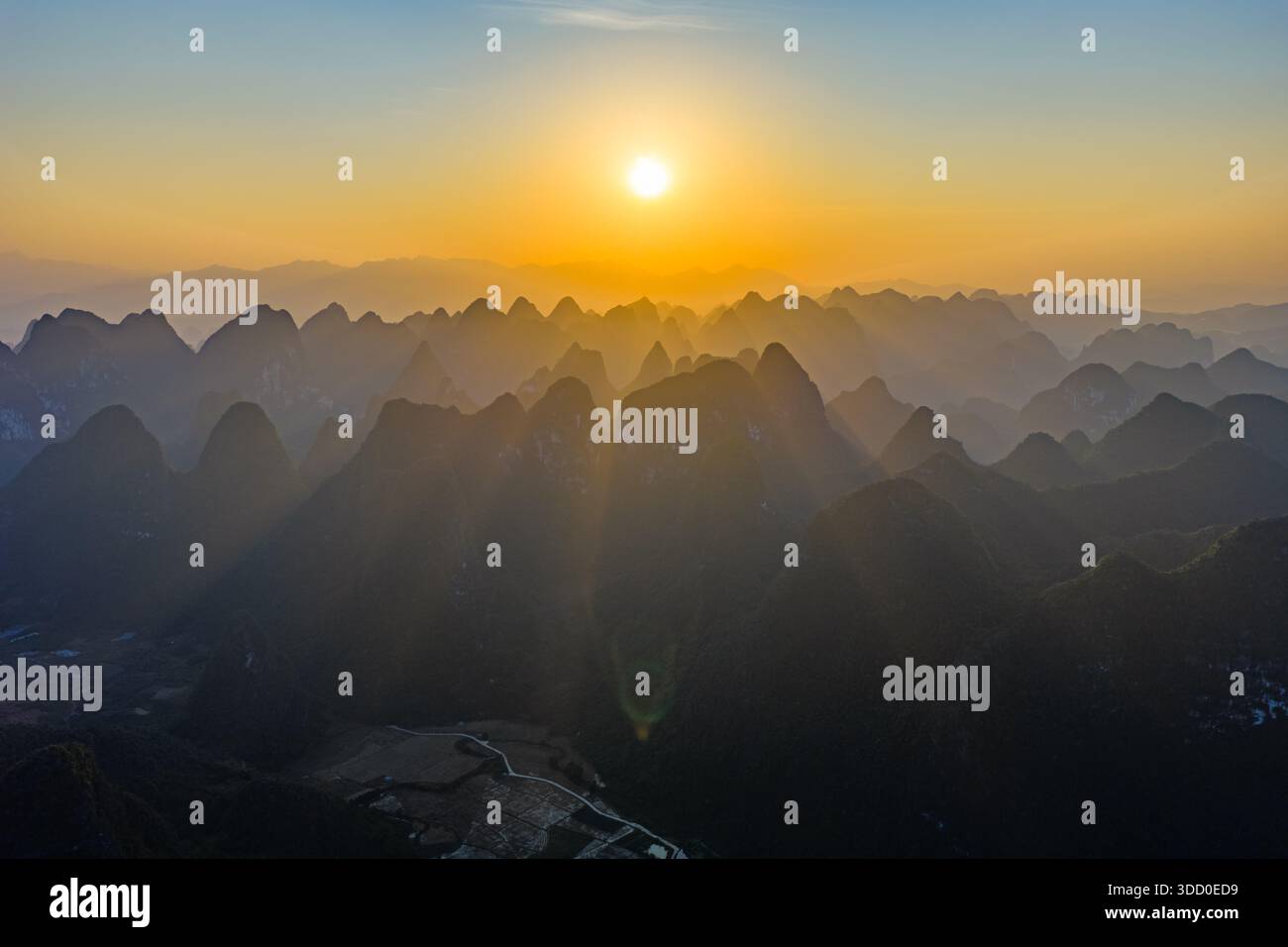 GUILIN, CHINA - DECEMBER 26, 2025 - Aerial view of karst peak forest ...