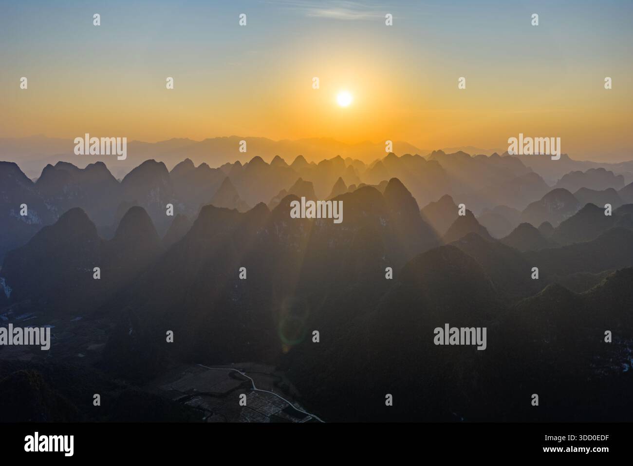 GUILIN, CHINA - DECEMBER 26, 2025 - Aerial view of karst peak forest ...