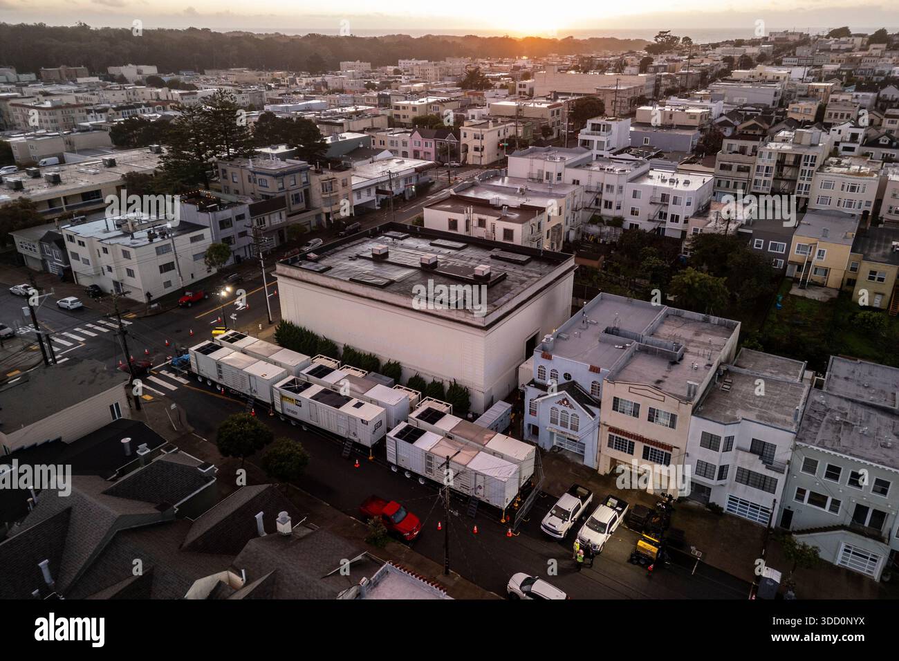 An aerial view of temporary generators is seen outside the Pacific Gas ...