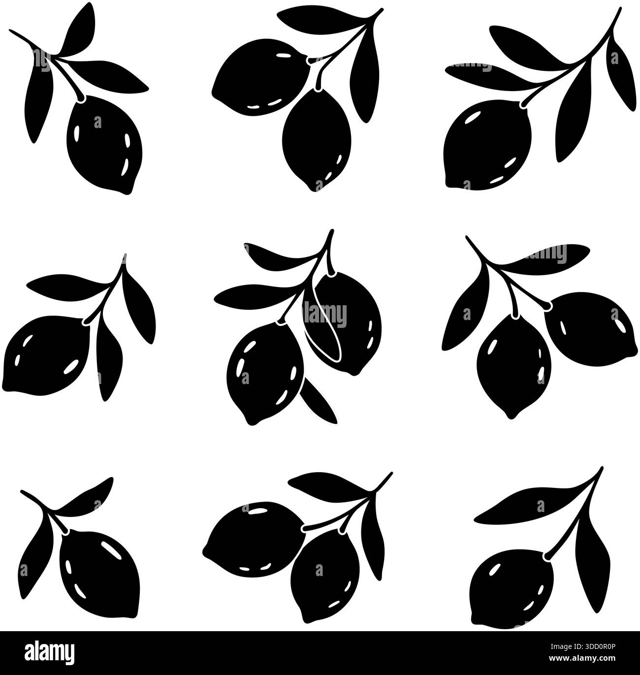 Minimalist lemon silhouettes - bold black fruits and leaf shapes on ...