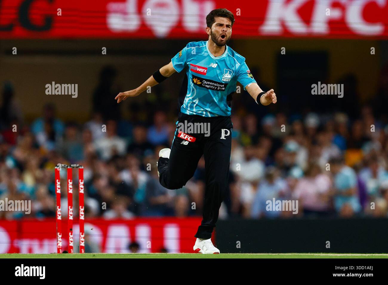 Shaheen Afridi of the Heat reacts during the BBL match between the ...