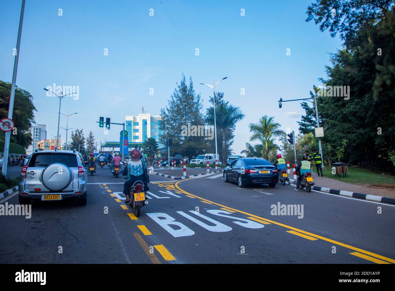 Rwanda, Kigali. The capital city of Rwanda has introduced bus lanes to ...
